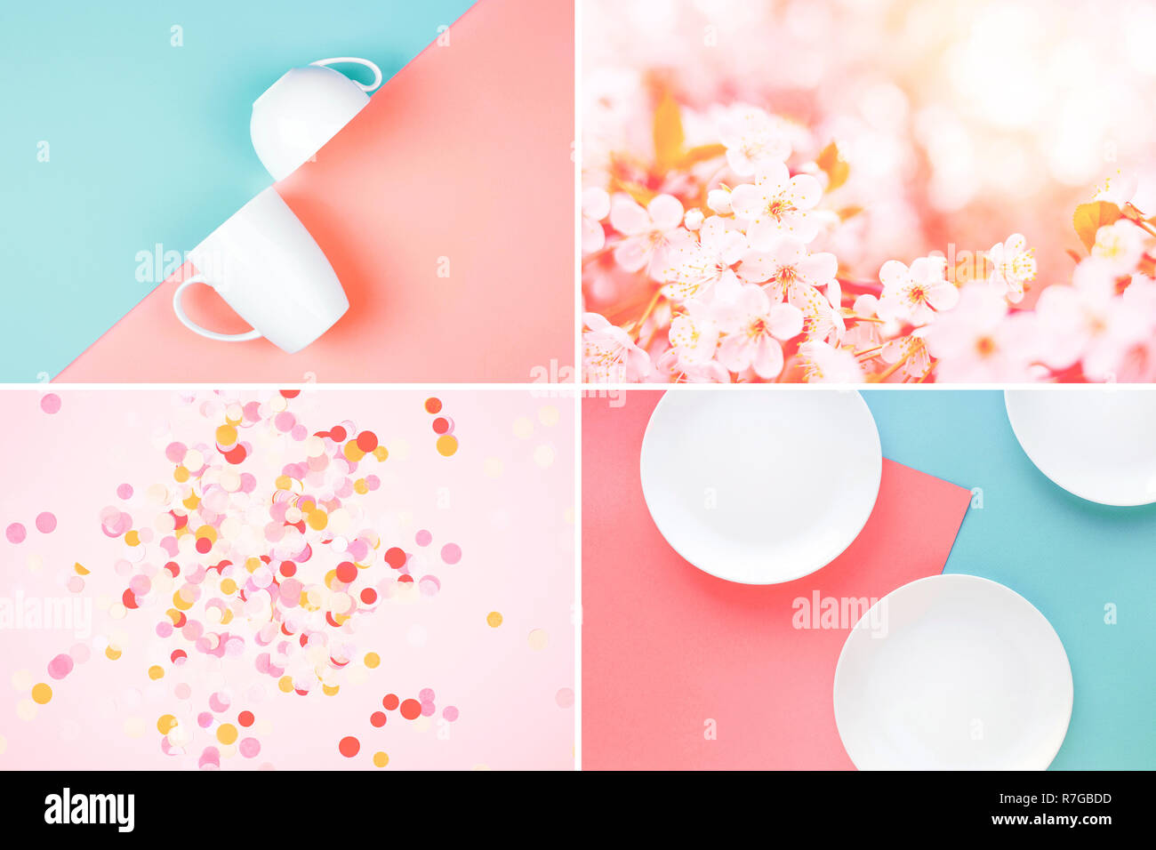 Collage made of four photos in trendy living coral color. Trendy color ...