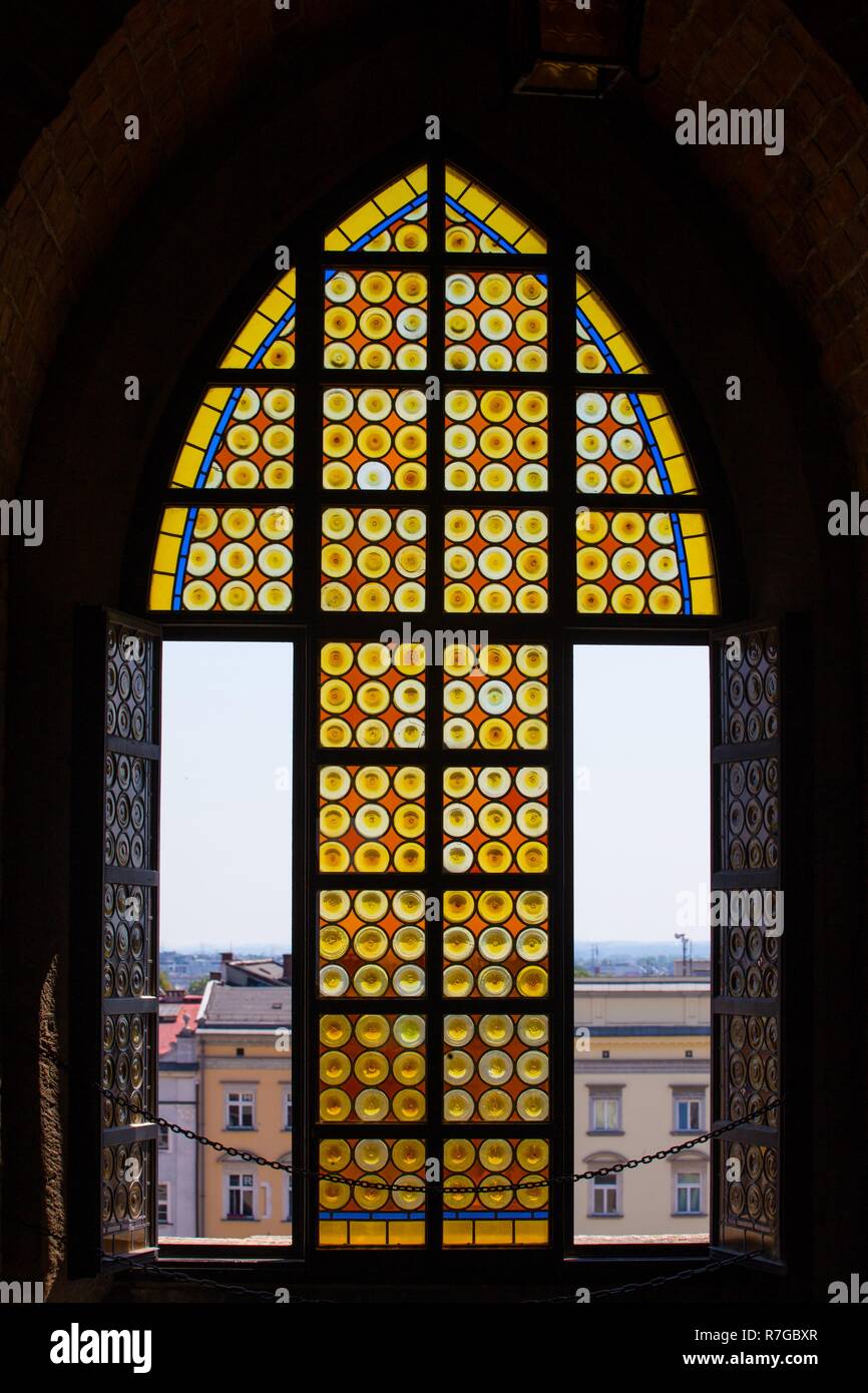 stained-glass window in the tower Krakow, Poland Stock Photo - Alamy