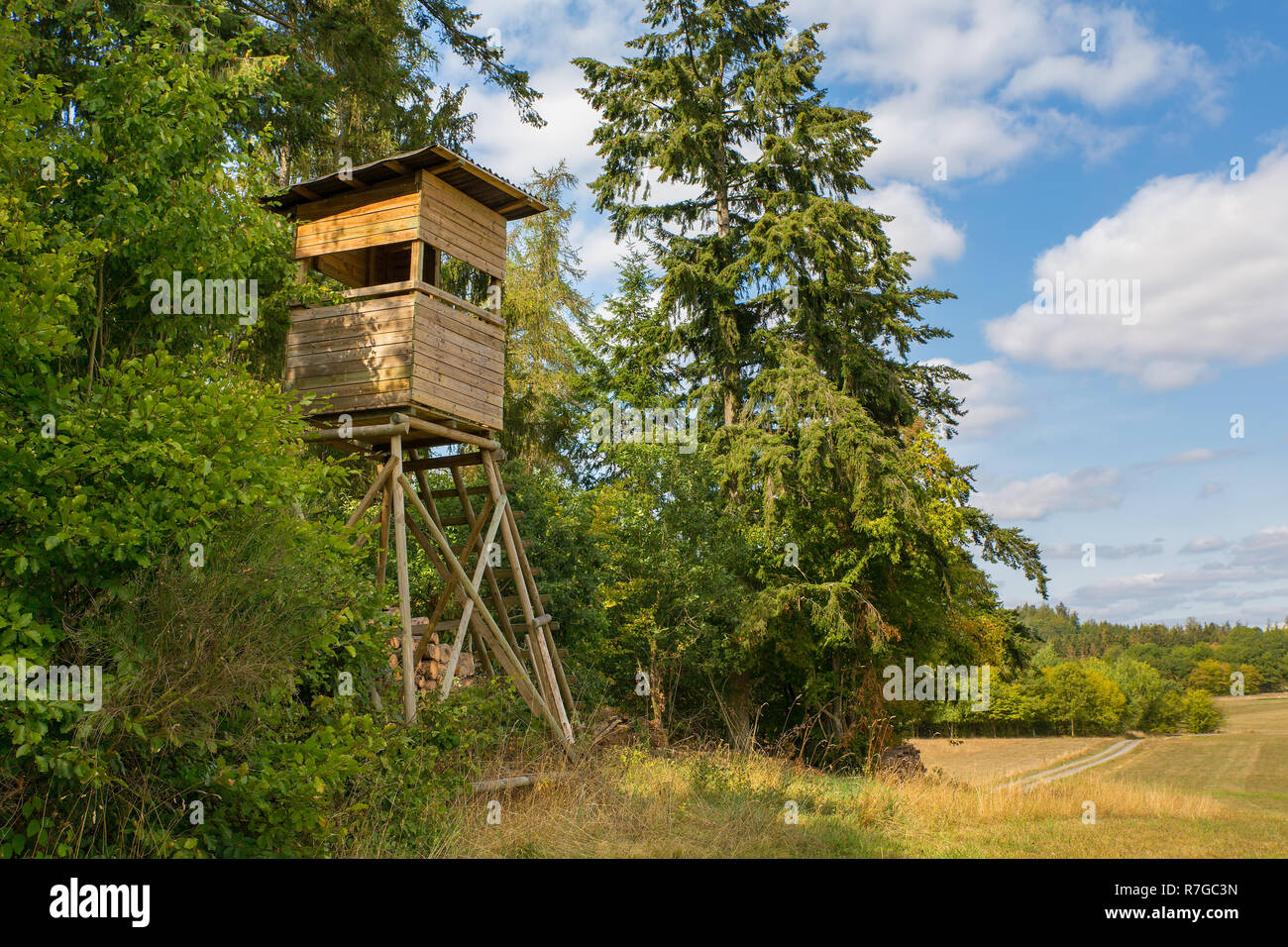 Wooden hunting lodge in nature of Germany Stock Photo - Alamy