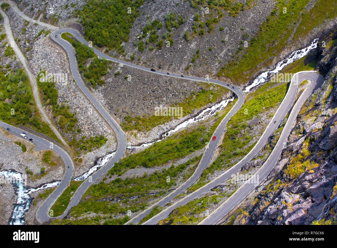 Trollstigeveien - meandering road at the norwegian mountains, Norway ...