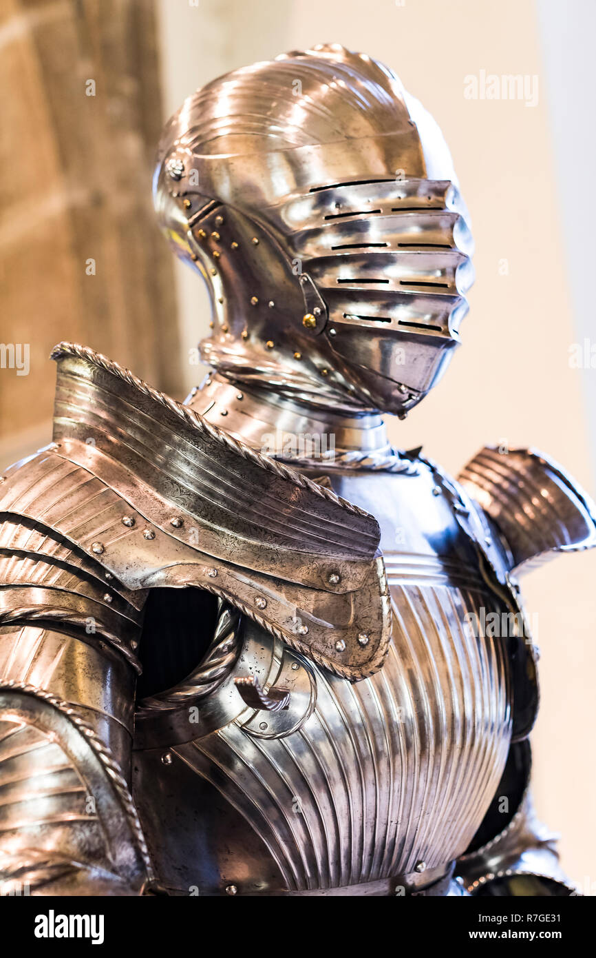 MUNICH, GERMANY - NOVEMBER 27, 2018 : The exposition of medieval armor ...