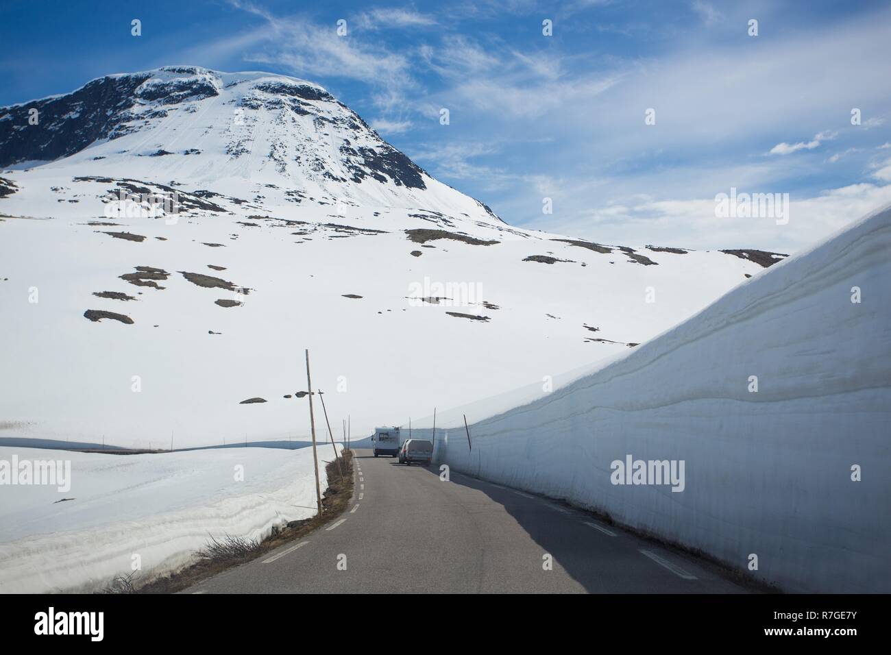 snow walls around a mountain road at the Norway Stock Photo - Alamy