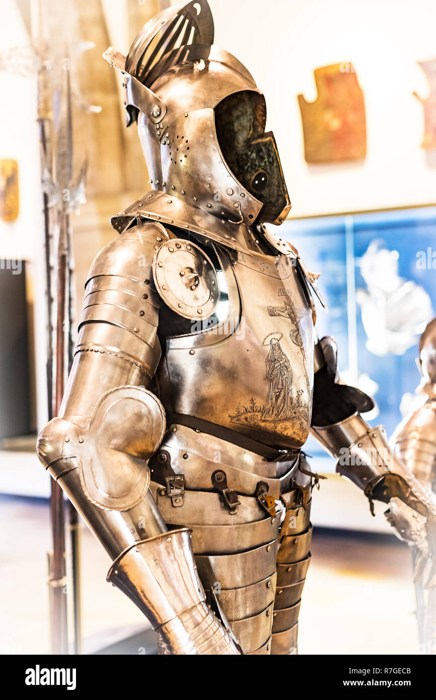MUNICH, GERMANY - NOVEMBER 27, 2018 : The exposition of medieval armor ...
