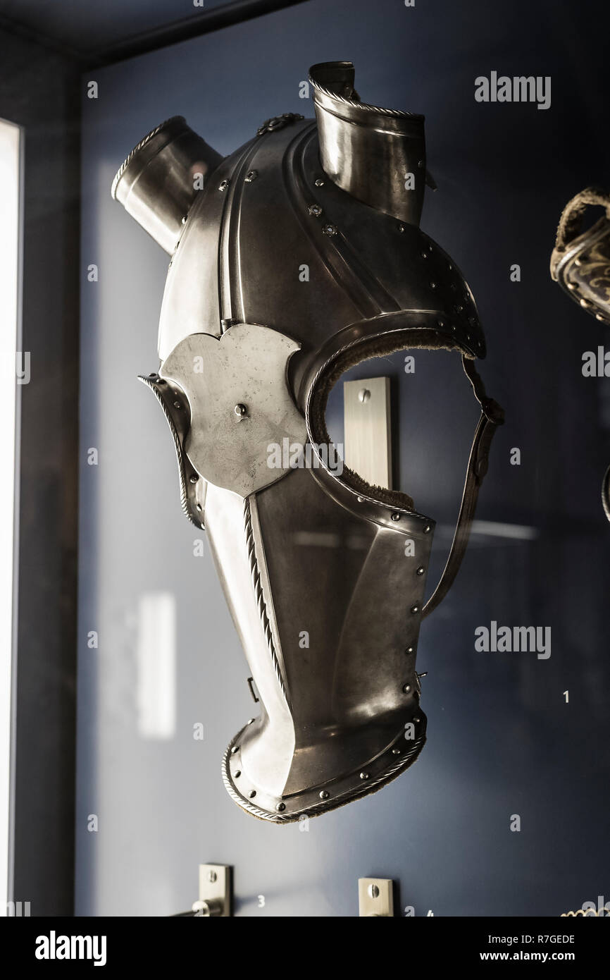 MUNICH, GERMANY - NOVEMBER 27, 2018 : The exposition of medieval armor ...