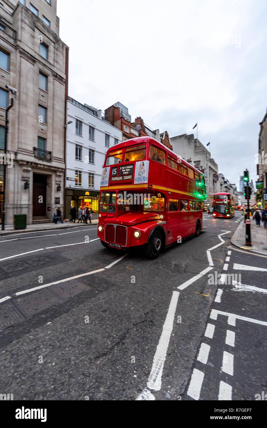 Old London Routemaster in red on Fleet Street, London. UK Stock Photo ...