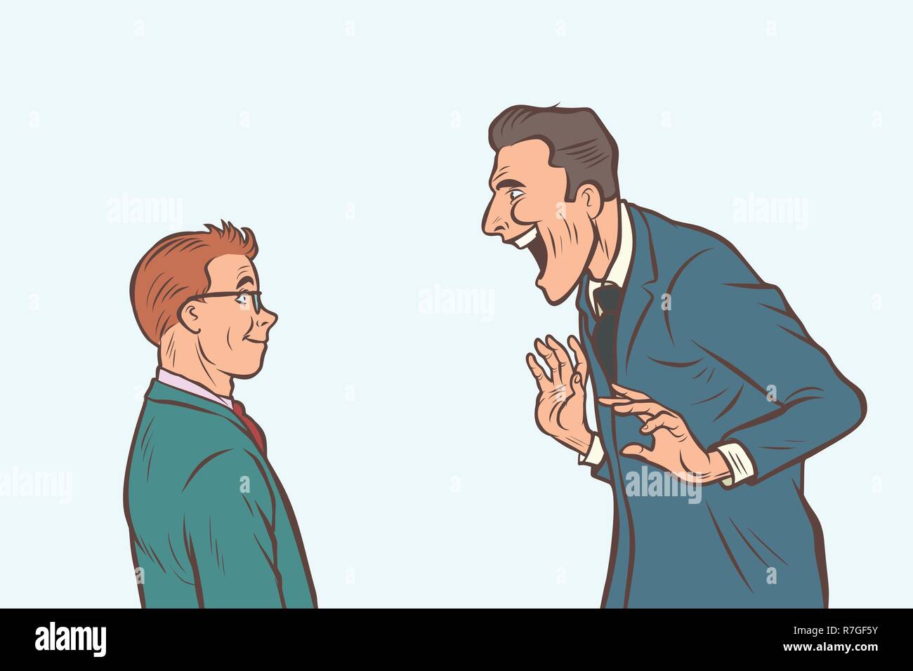 Joyful meeting boss and businessman. Comic cartoon pop art retro vector ...