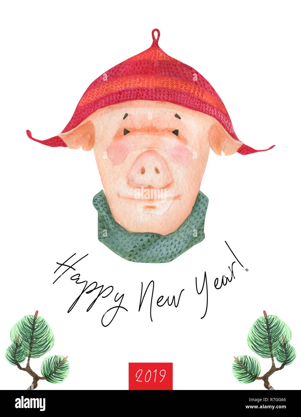 Happy New Year postcard Boy Teen Pig 2019 Stock Photo - Alamy