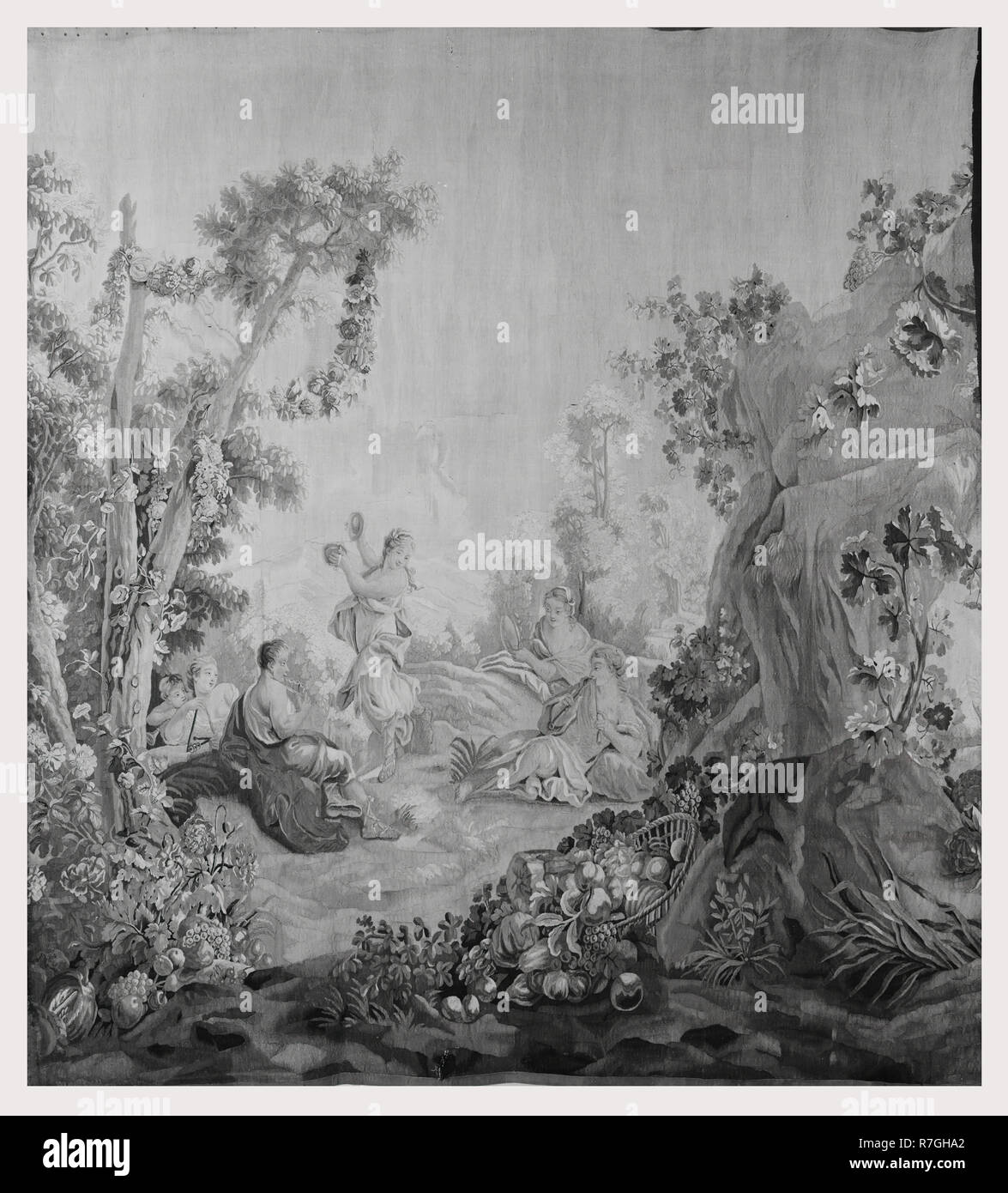 Pan and nymphs playing music in landscape Stock Photo - Alamy