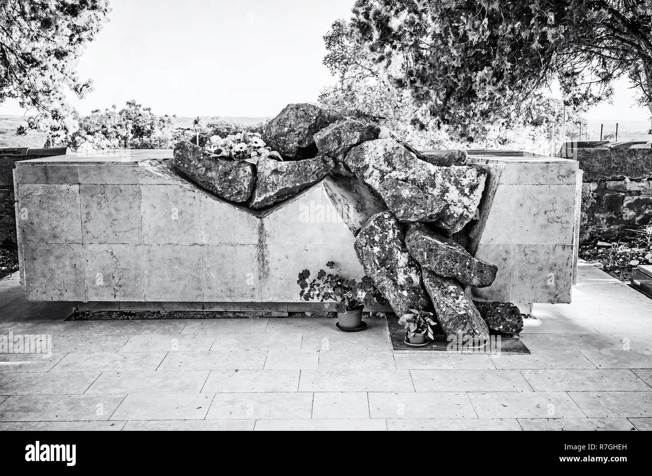 Symbolic statue in cemetery, Groznjan, Istria, Croatia. Memorial symbol ...