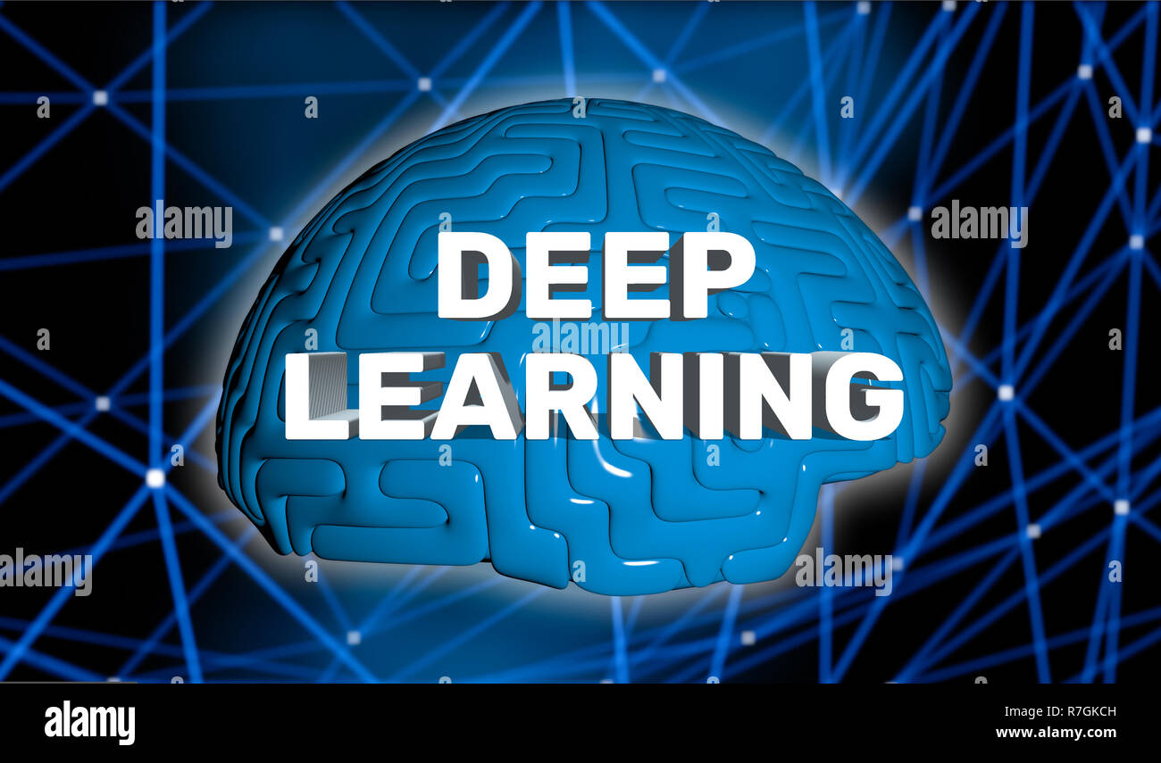Deep learning concept 3D render illustration of AI brain and abstract ...