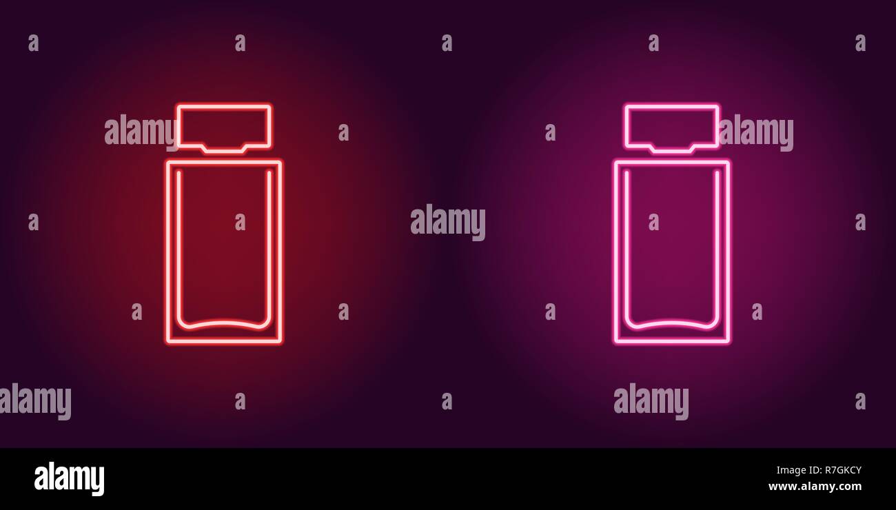 Neon perfume bottle, glowing icon. Vector illustration of perfume ...
