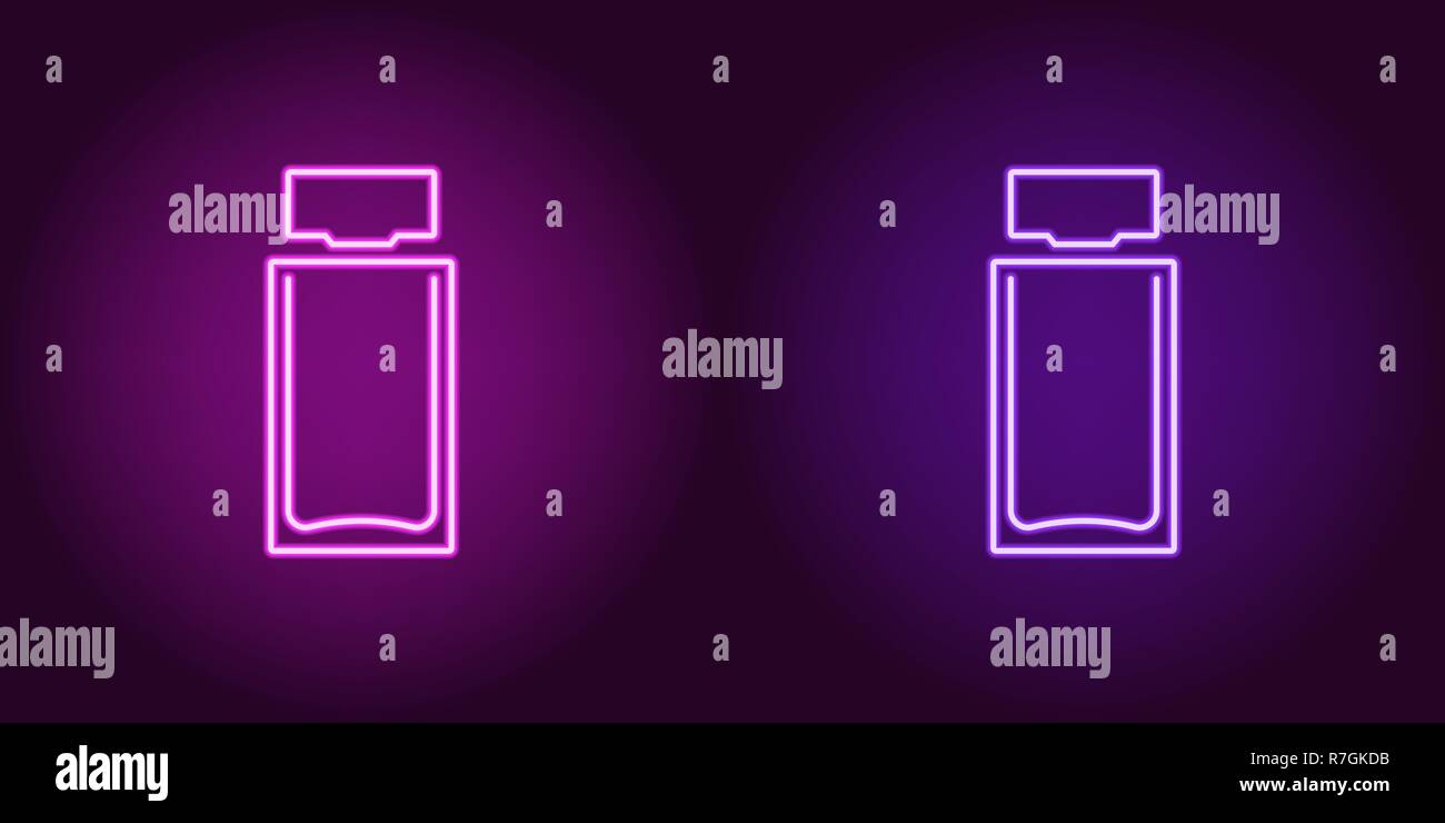 Neon perfume bottle, glowing icon. Vector illustration of perfume ...