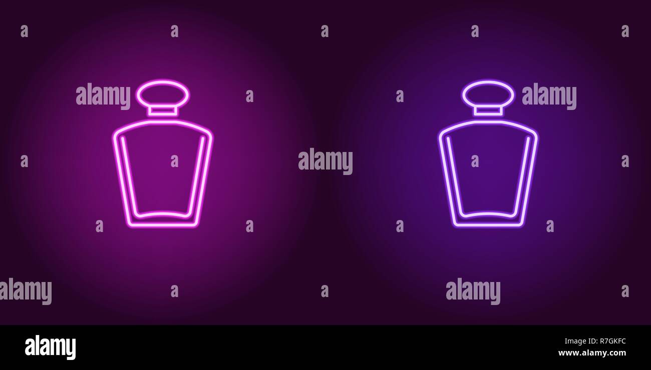 Neon perfume bottle, glowing icon. Vector illustration of perfume ...