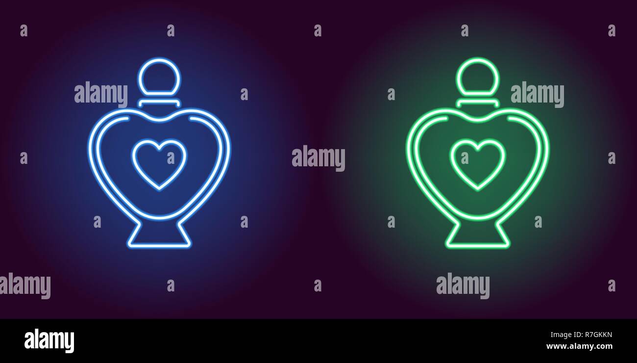 Neon perfume bottle, glowing icon. Vector illustration of perfume ...