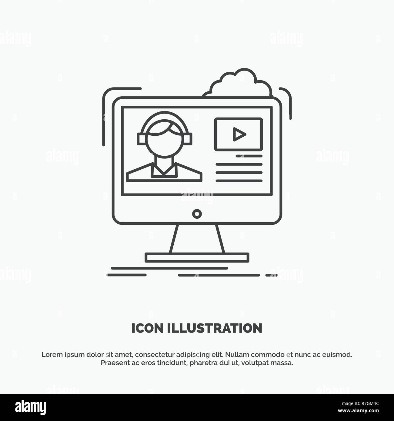 tutorials, video, media, online, education Icon. Line vector gray ...