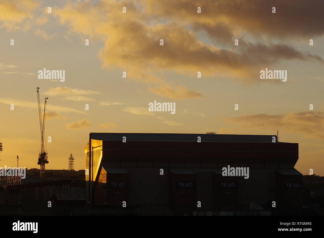Pittodrie Stadium and Tower Crane at Sunset. Aberdeen, Scotland, UK ...