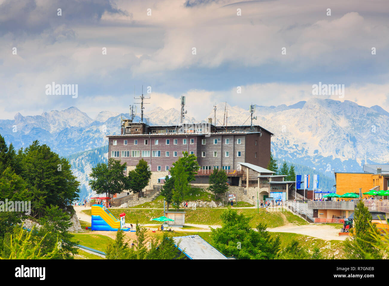 Mountain range and building Stock Photo - Alamy