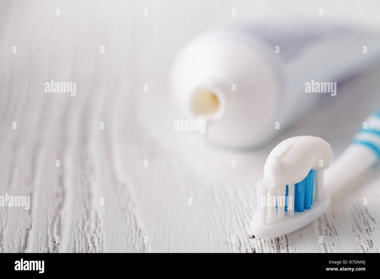 Nature Toothpaste, close up view on table Stock Photo - Alamy