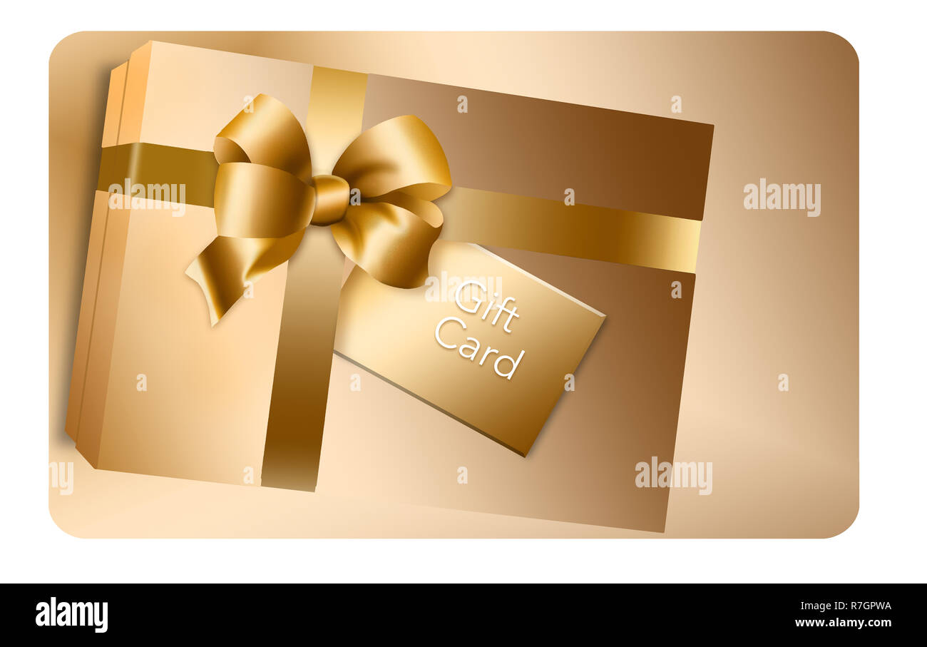 Here is a gift card with a gift box design that includes a gold bow and ...