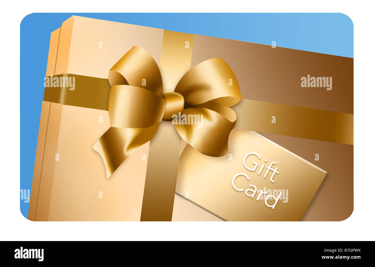 Here is a gift card with a gift box design that includes a gold bow and ...