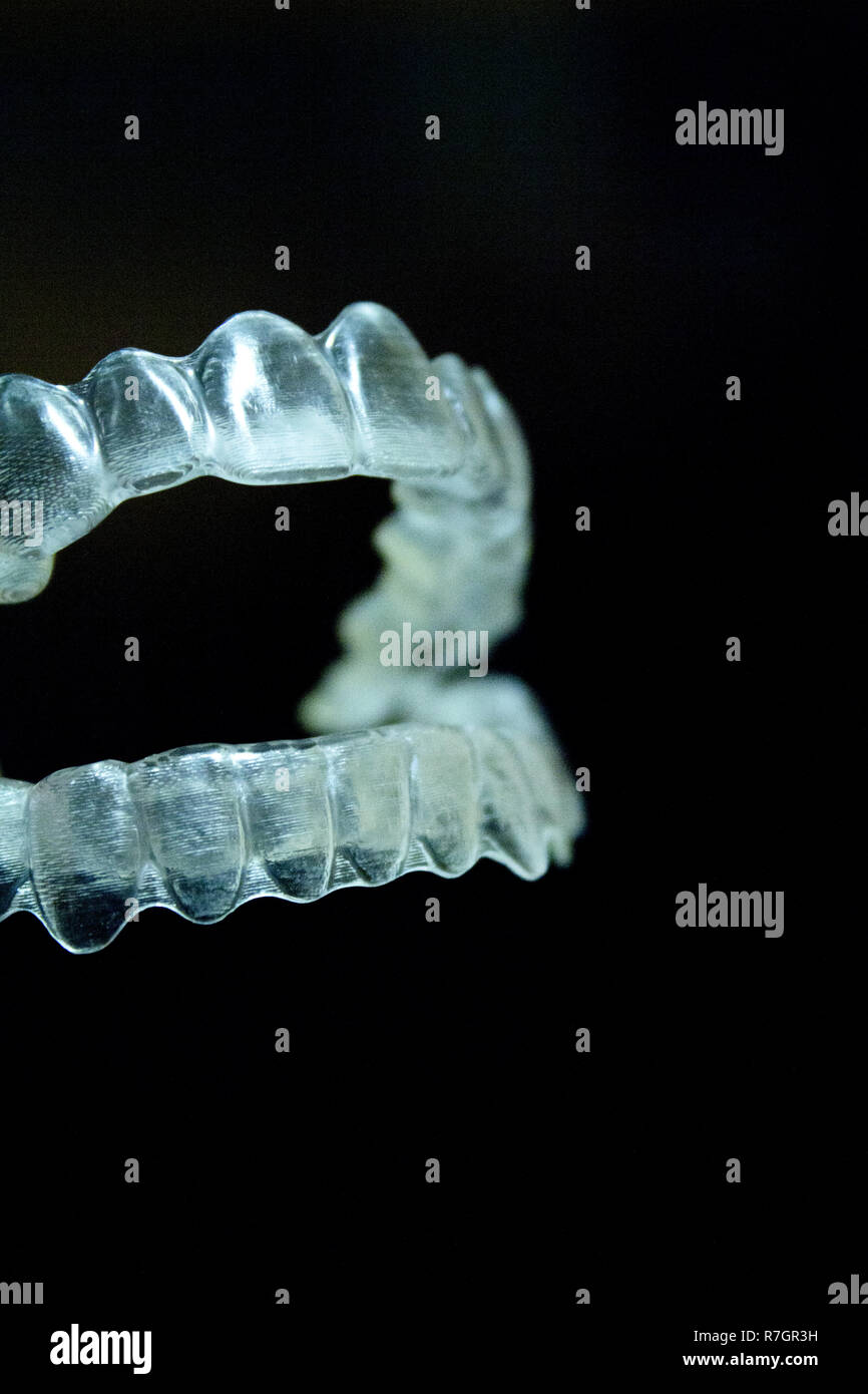 Transparent dental orthodontics to correct dental alignment. No people ...