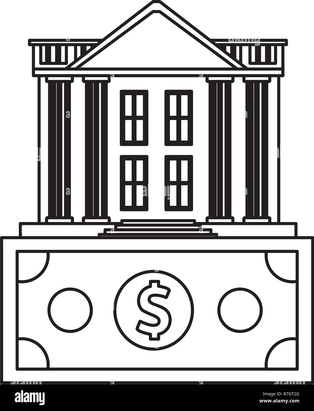 Bank building with money symbol black and white Stock Vector Image ...