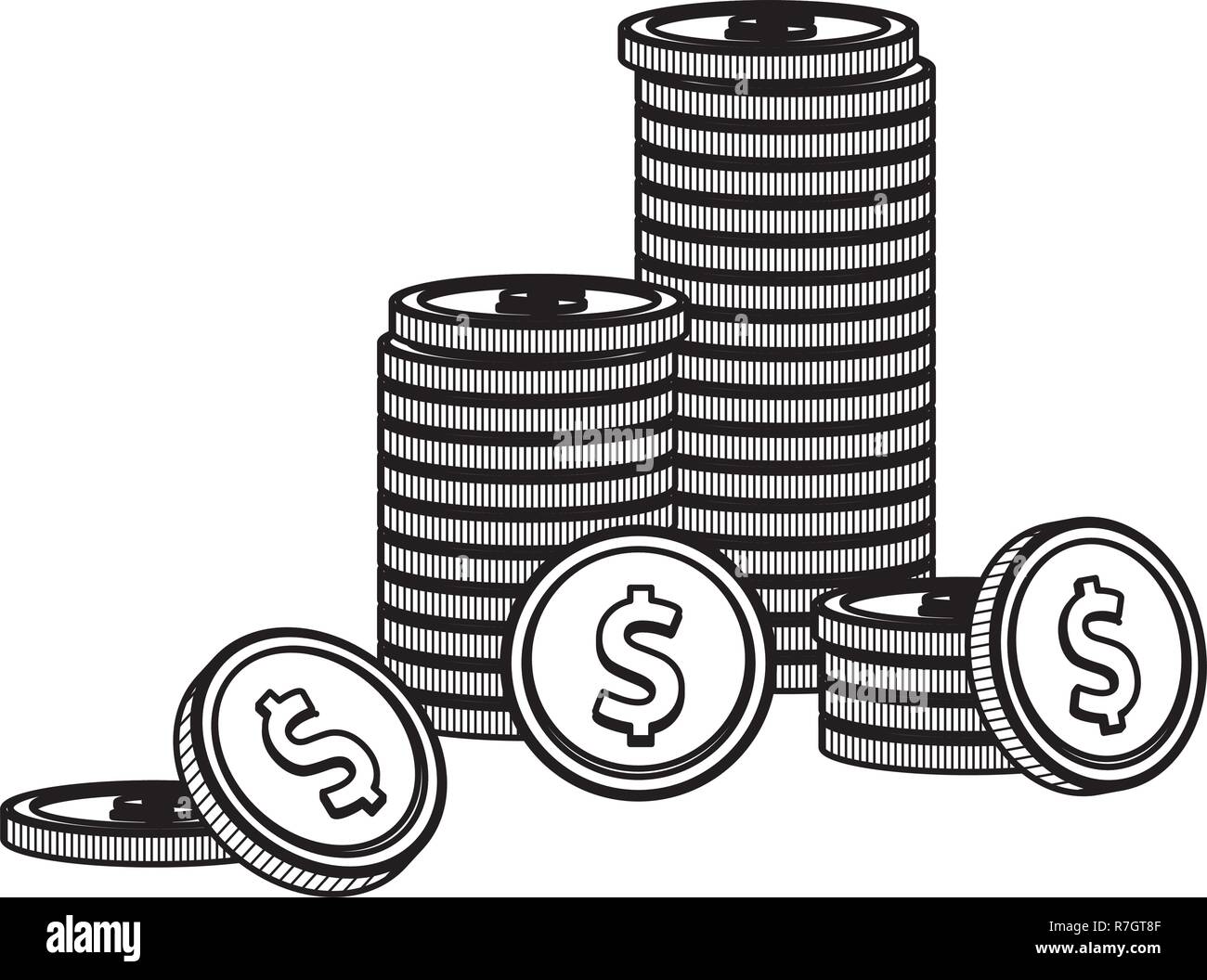 Coins stacked isolated black and white Stock Vector Image & Art - Alamy
