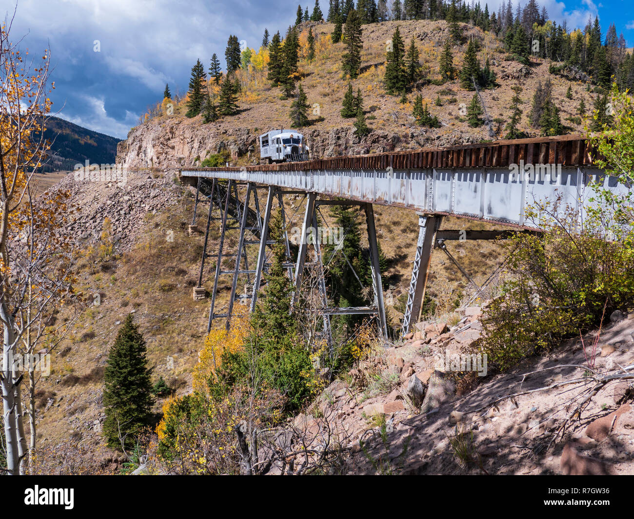 Galloping Goose crosses the Cascade Trestle, Cumbres & Toltec Scenic ...