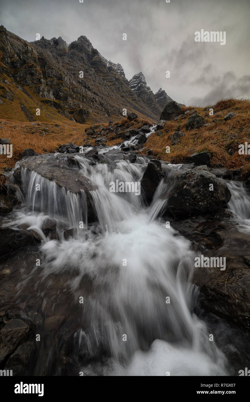 Unknown waterfall next to Nupur in east fjords, Iceland Stock Photo - Alamy