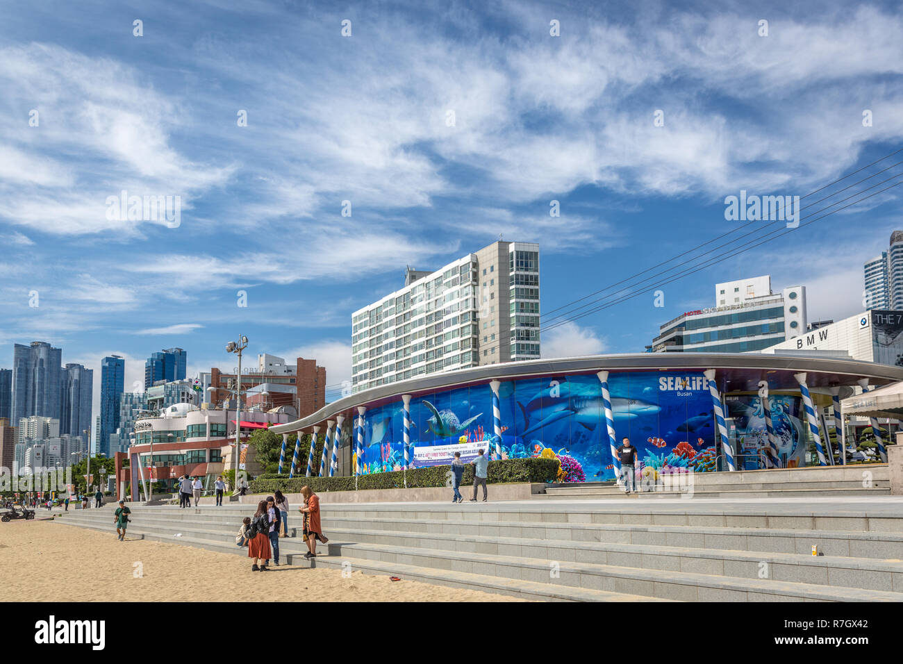 Busan, South Korea - Sep 10th 2018 - Tourists at the Haeundae beach in ...