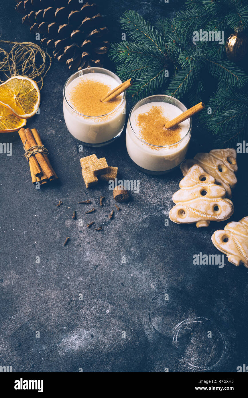 Eggnog (egg-nog), traditional Christmas winter drink with cinnamon ...