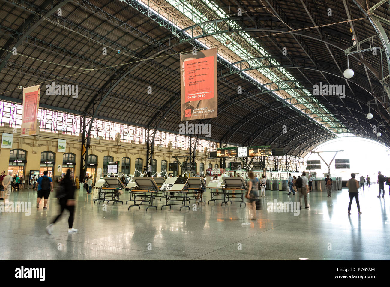 Valencia, Spain - July 5th, 2018: The passengers platform and railways ...