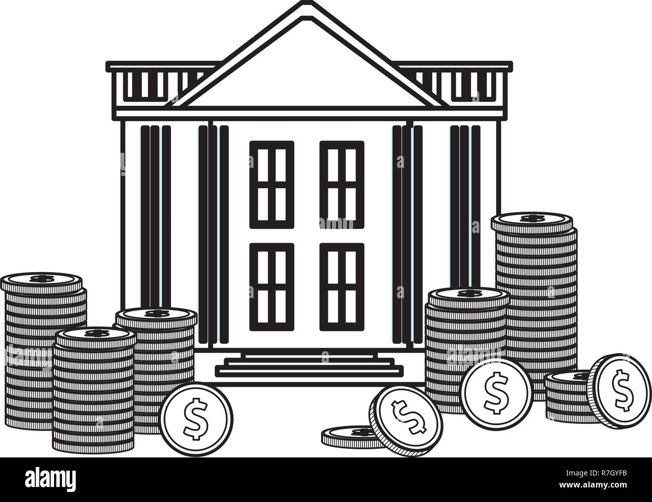 Bank building icon dollar coins hi-res stock photography and images - Alamy