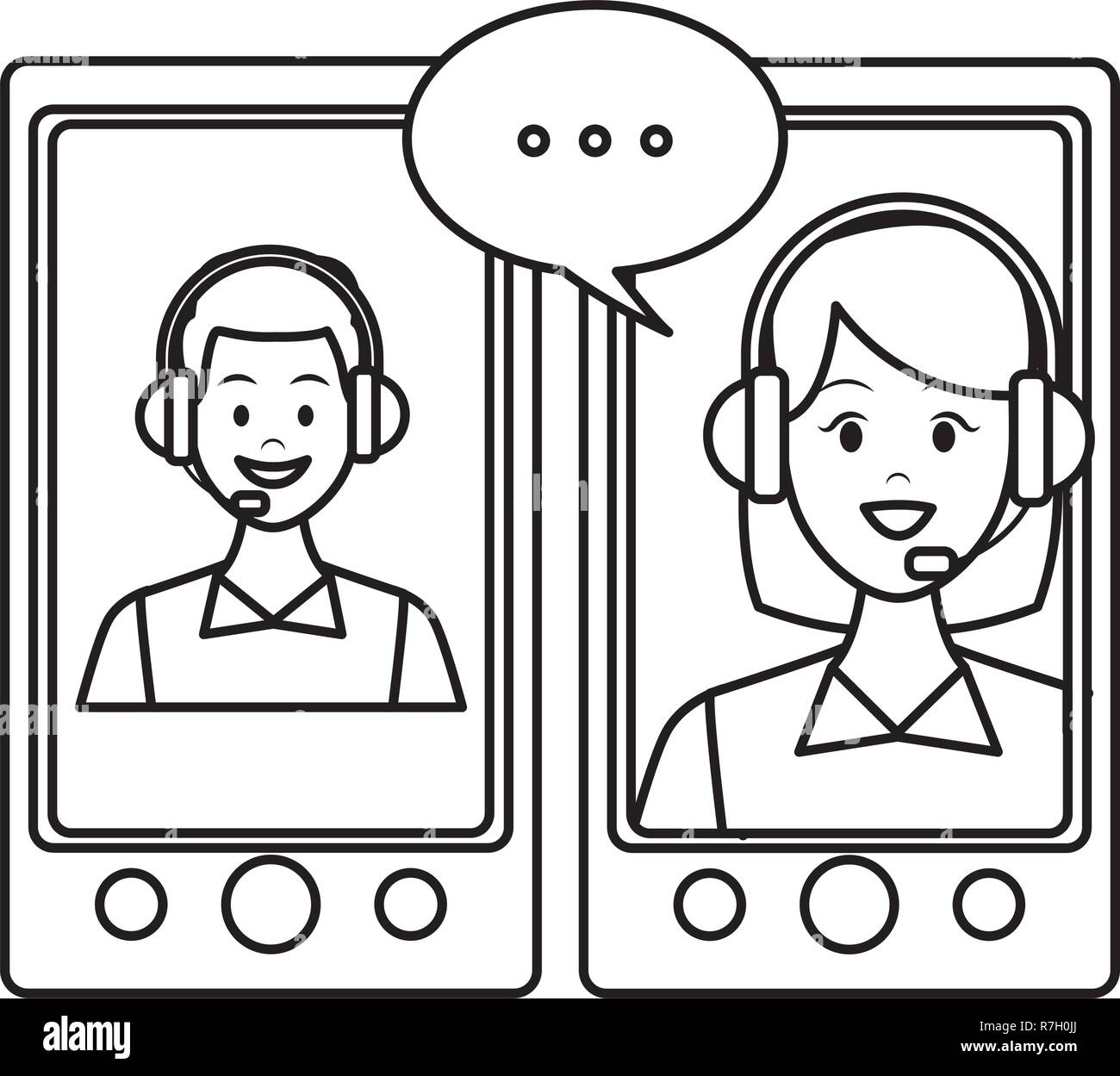 Talking woman smartphone line Stock Vector Images - Alamy