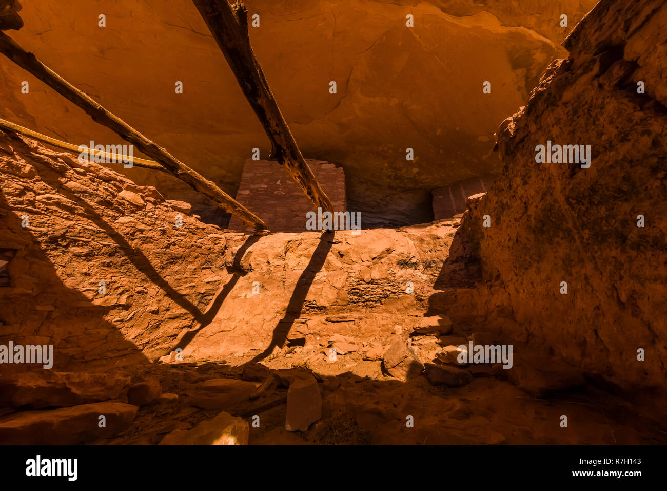 Collapsed roof over rooms in Moon House Ruin on Cedar Mesa, created by ...