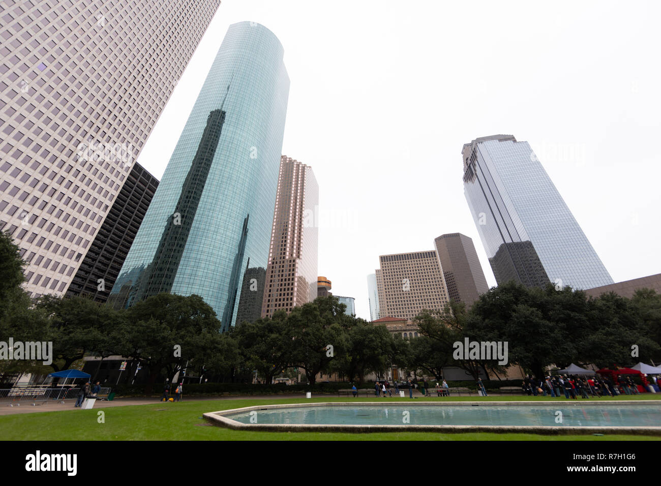 Houston Skyline as seen from Hermann Square with wide-angle lens Stock ...