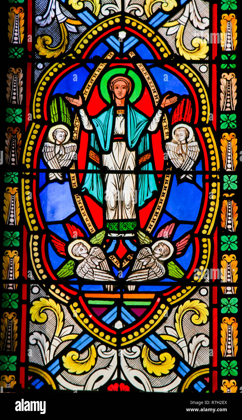 Stained Glass in the Cathedral of Monaco, depicting The Assumption of ...