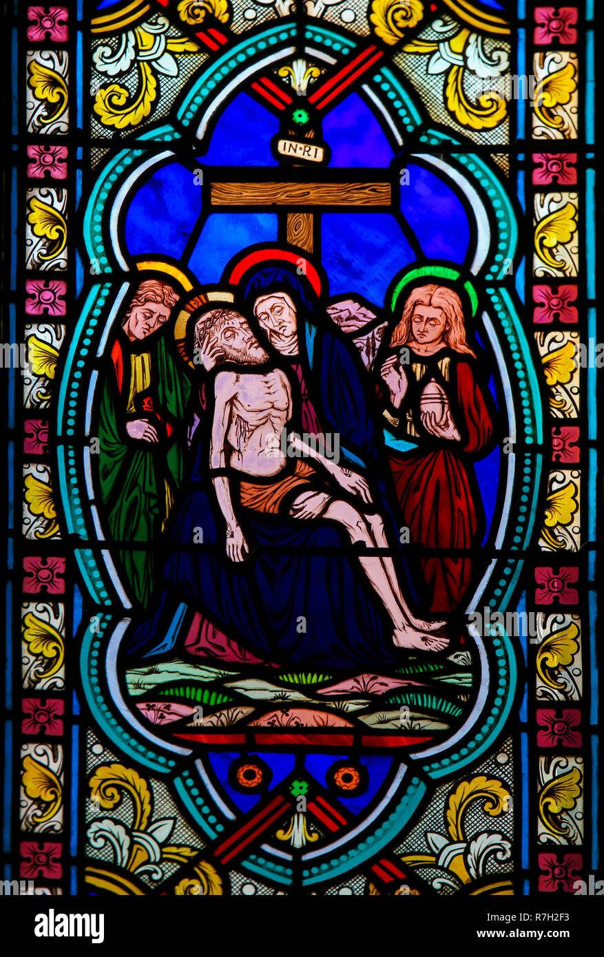 Stained Glass in the Cathedral of Monaco, depicting the Dead Body of ...