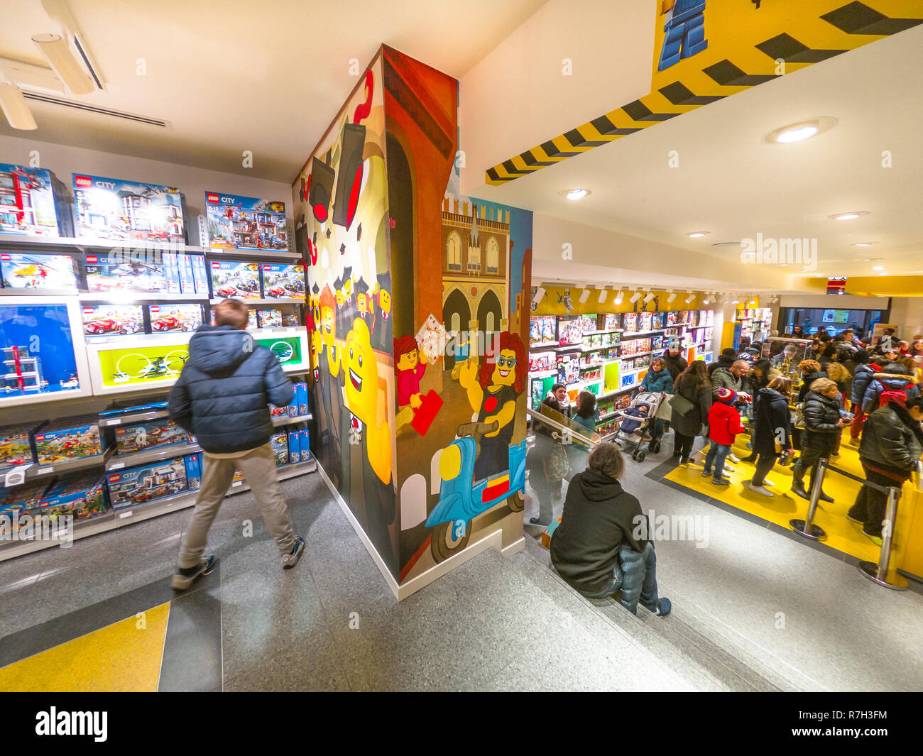 Bologna, Italy - December 6, 2018: ground floor interior of the Lego ...