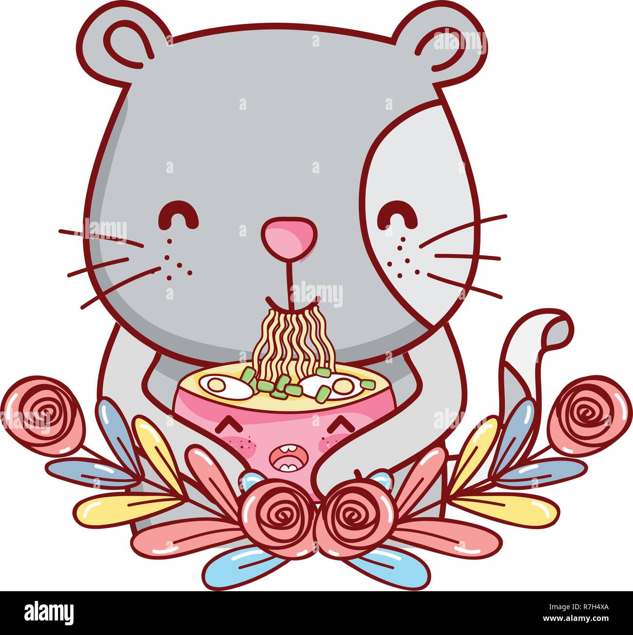 Cat with noodles kawaii Stock Vector Image & Art - Alamy