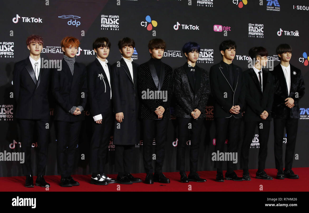 10th Dec, 2018. S. Korean boy group Stray Kids South Korean boy group Stray Kids poses for a ...