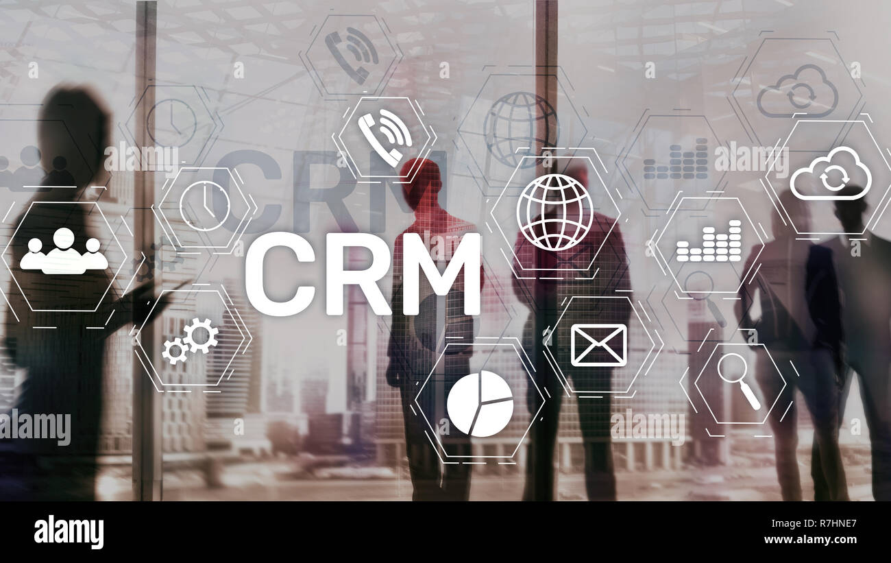 CRM, Customer relationship management system concept on abstract ...