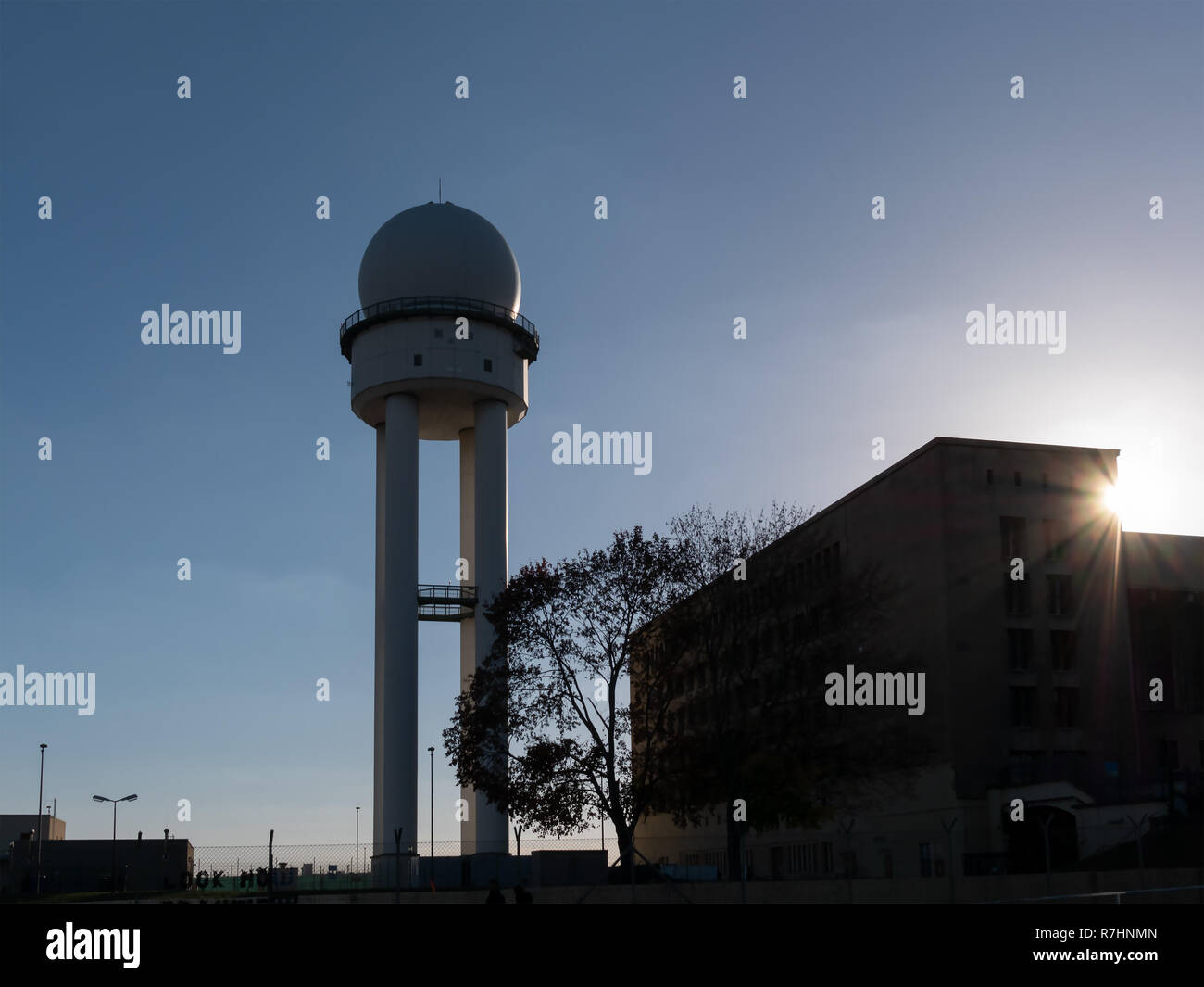 Silhouette of RRP 117 Radar Tower In Public Park Tempelhofer Feld, Former Tempelhof Airport In ...