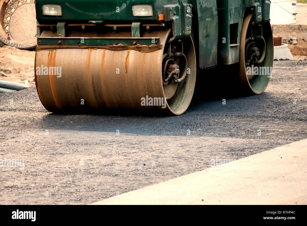 Road Construction Site In Berlin, Germany: Steamroller At Asphalt ...