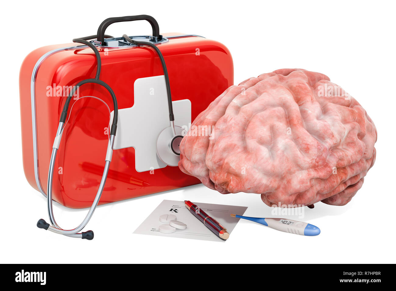 First Medical Aid and treatment of brain concept, 3D rendering isolated ...