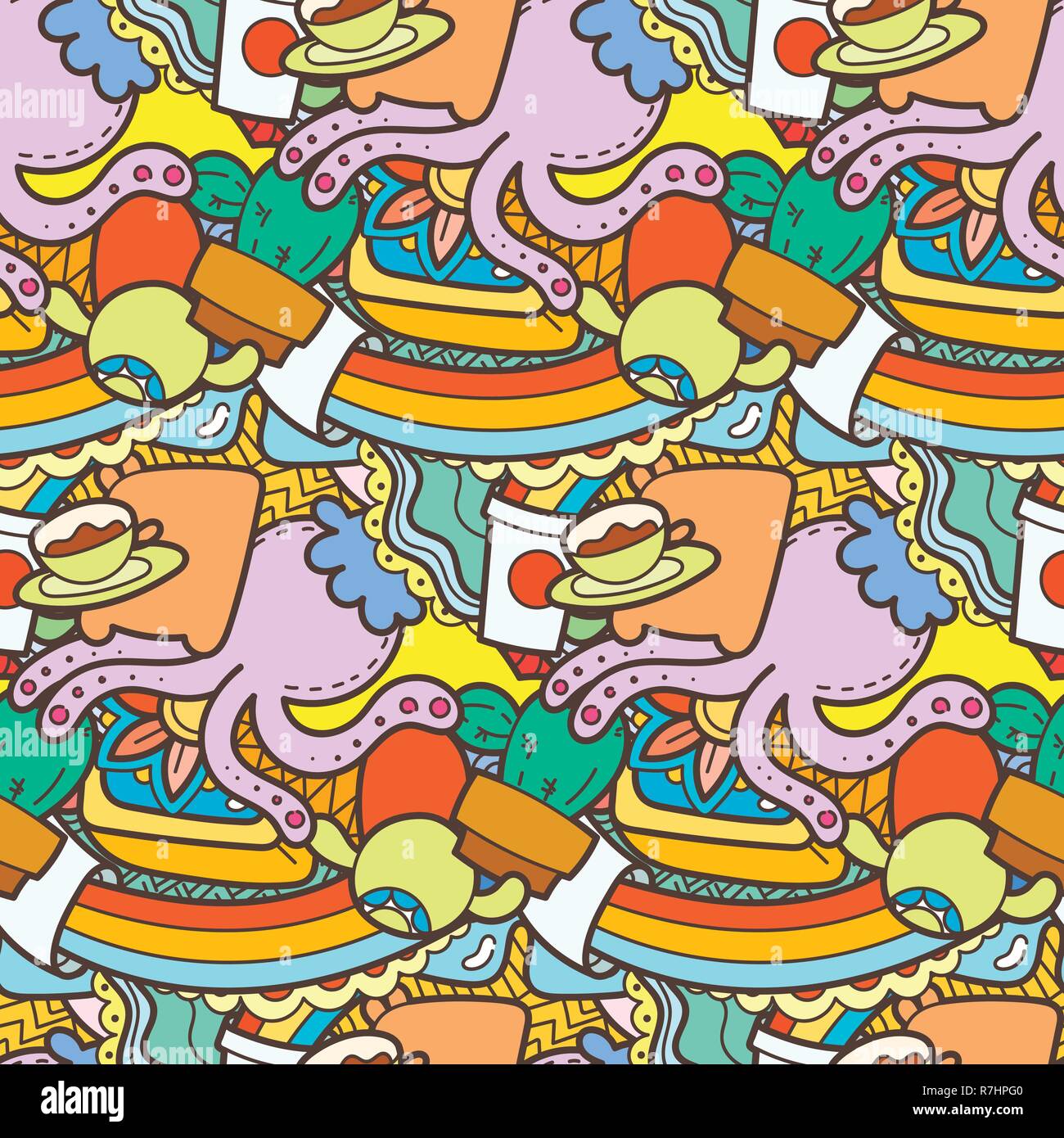 Funny doodle monsters on seamless pattern for prints, cards, designs ...