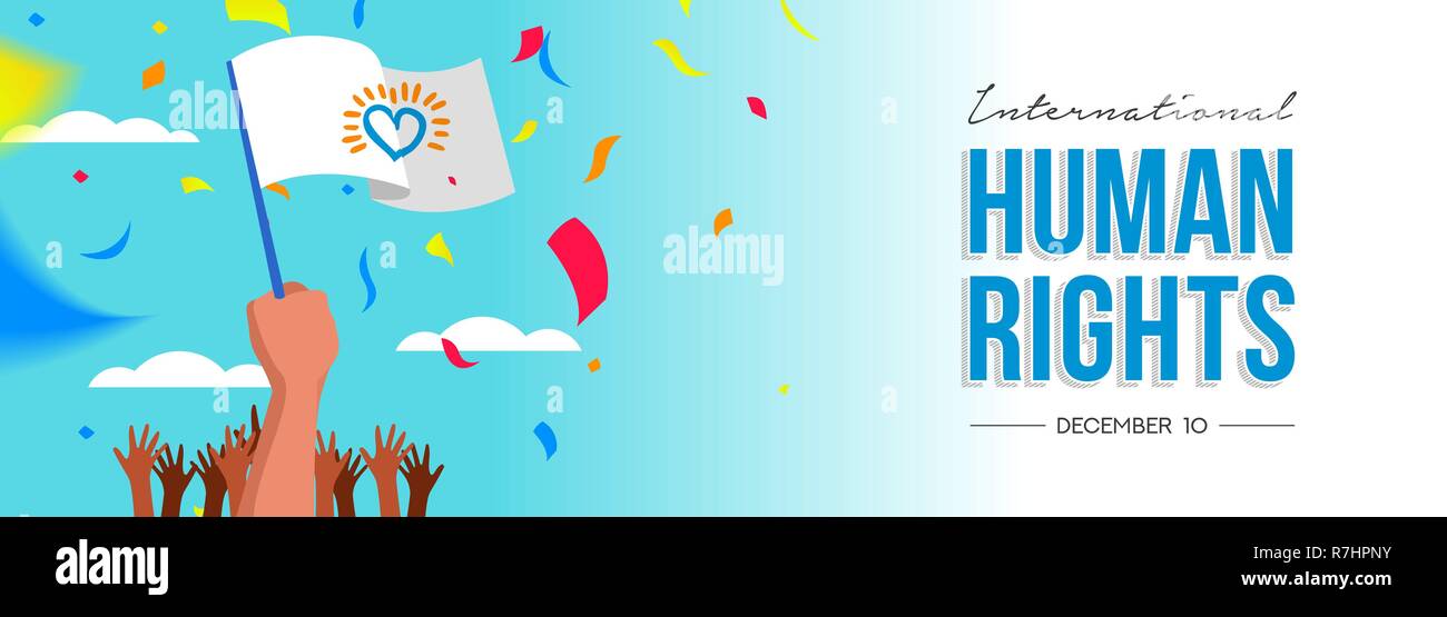 International Human Rights day illustration. Group of people hands with ...