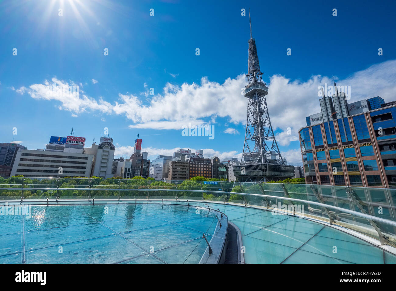 Landscape of TV tower and Oasis 21 in Sakae district, Nagoya city ...