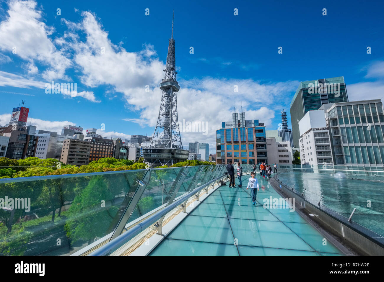 Landscape of TV tower and Oasis 21 in Sakae district, Nagoya city ...