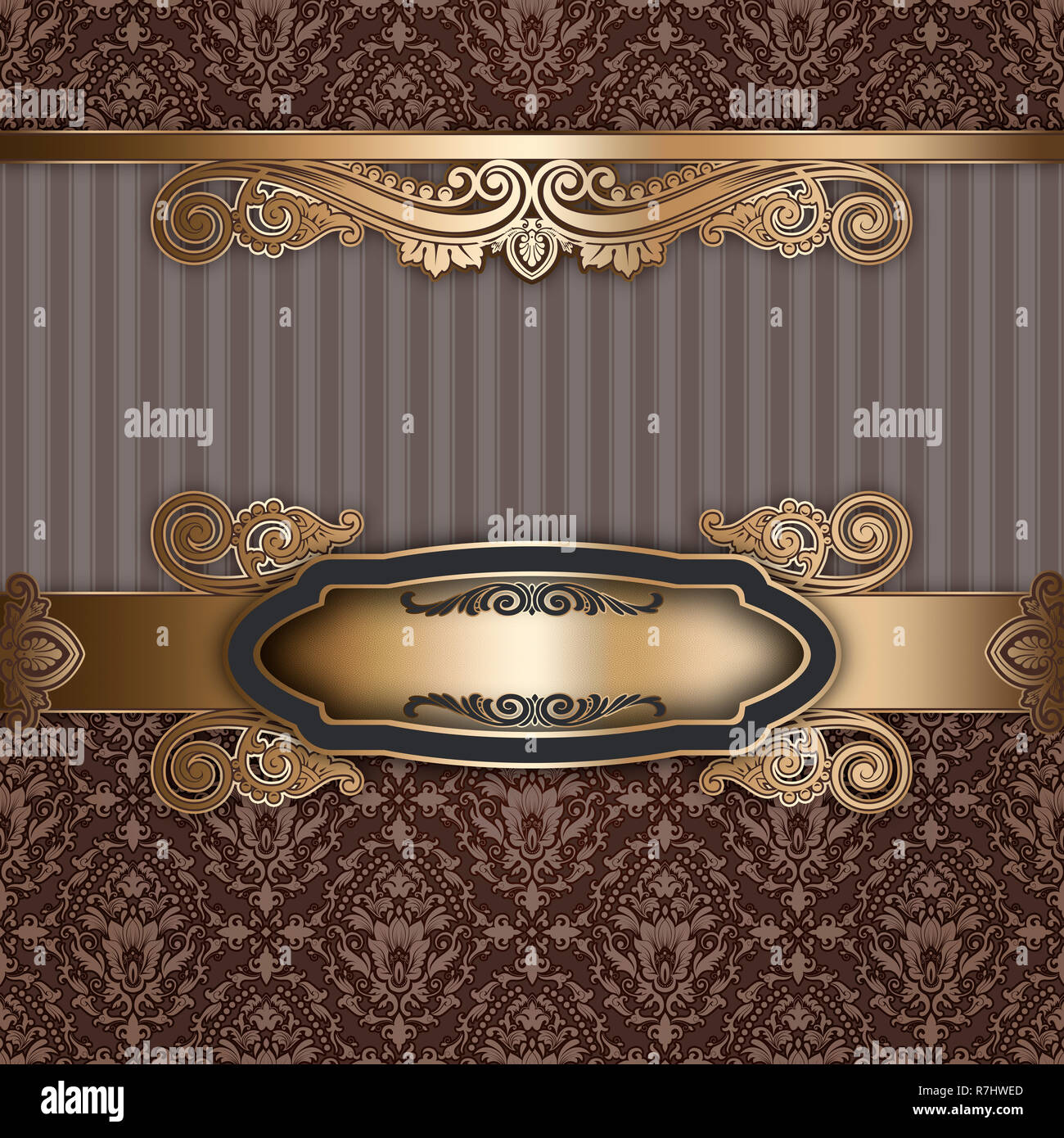 Vintage background with elegant ornament, decorative golden border and ...